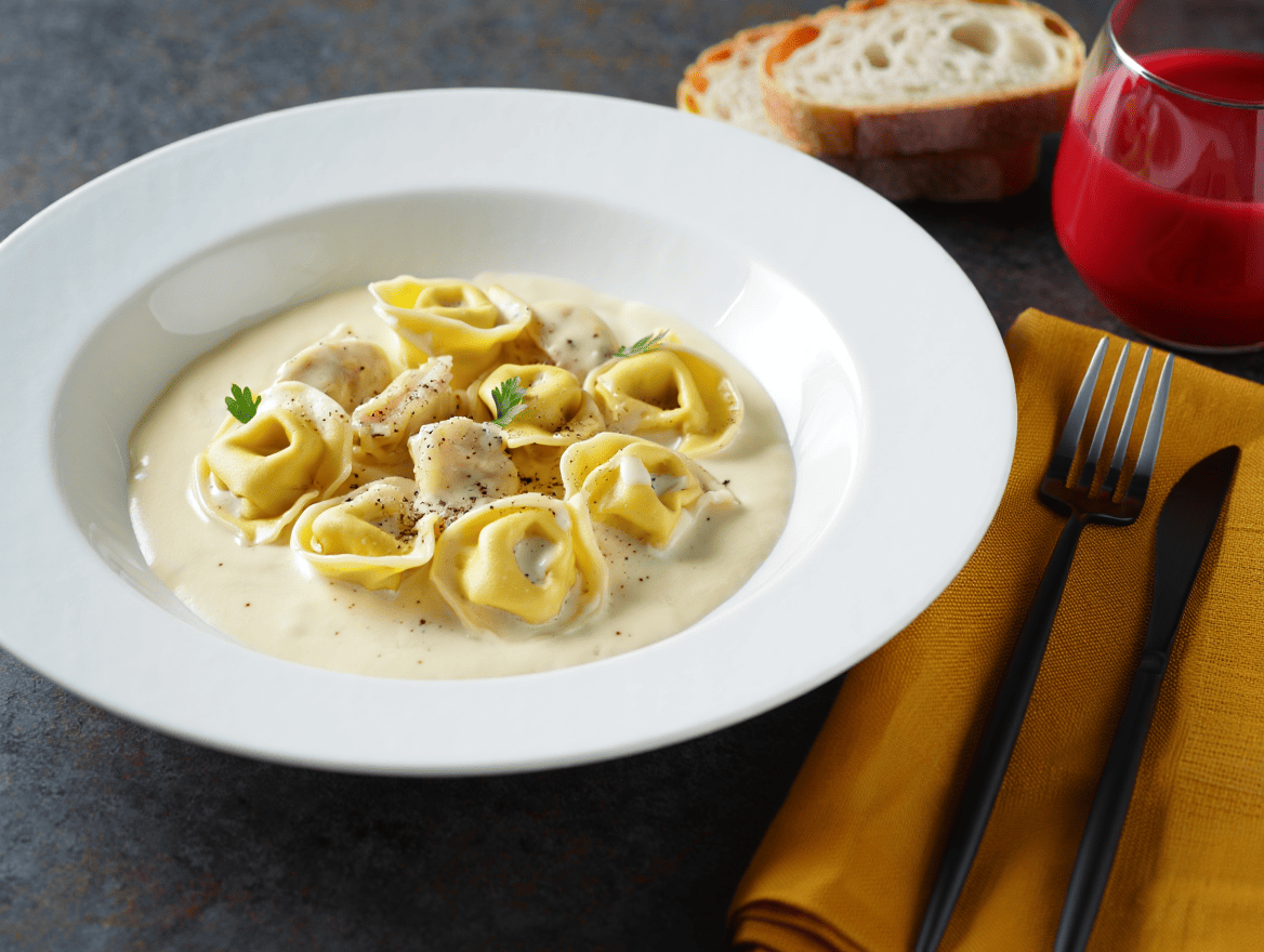 Tortellini de carne con salsa de nata agria - La Grosella® - Comida ...